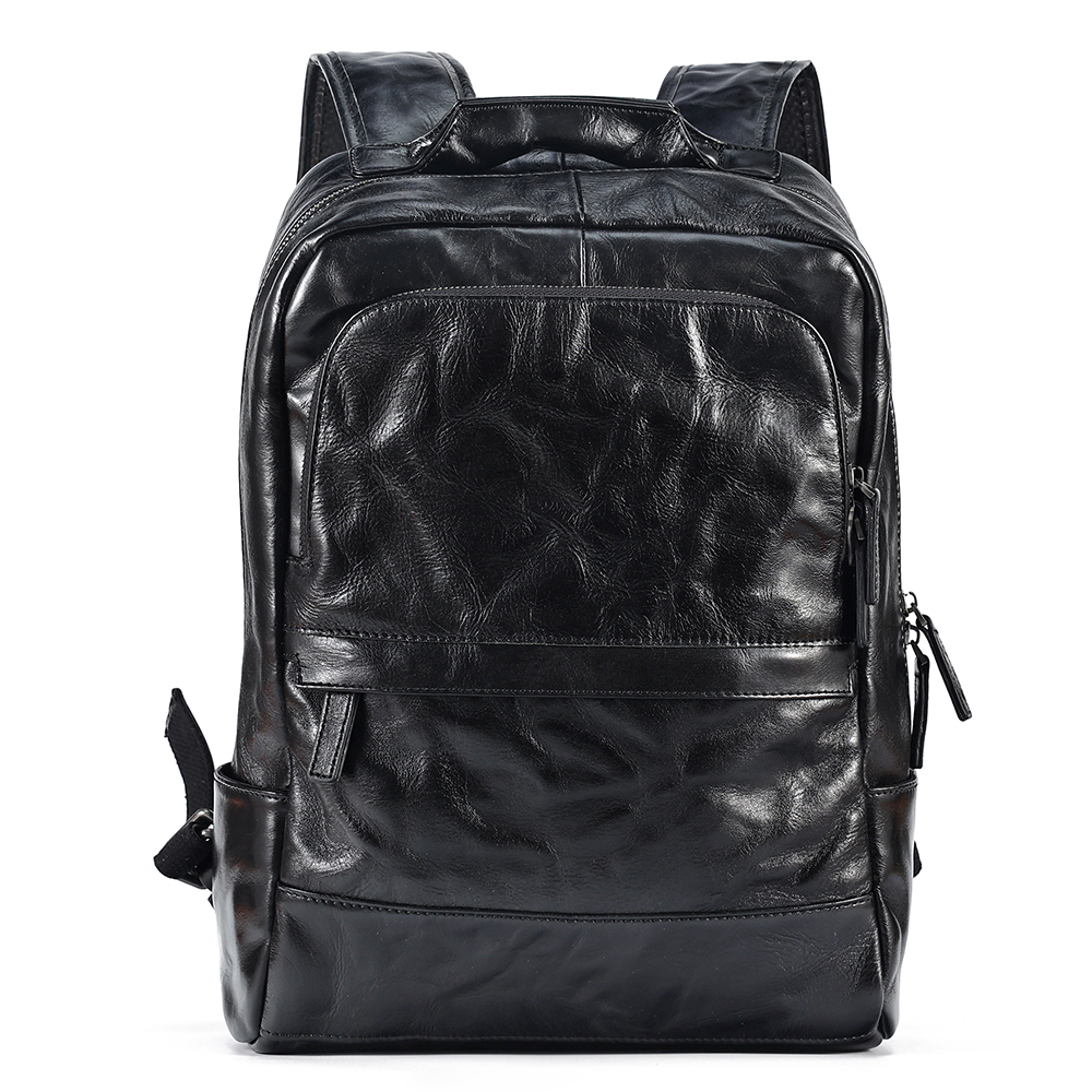 China Customized LOGO Vegetable Tanned Leather Business Casual Black Male Backpacks ...